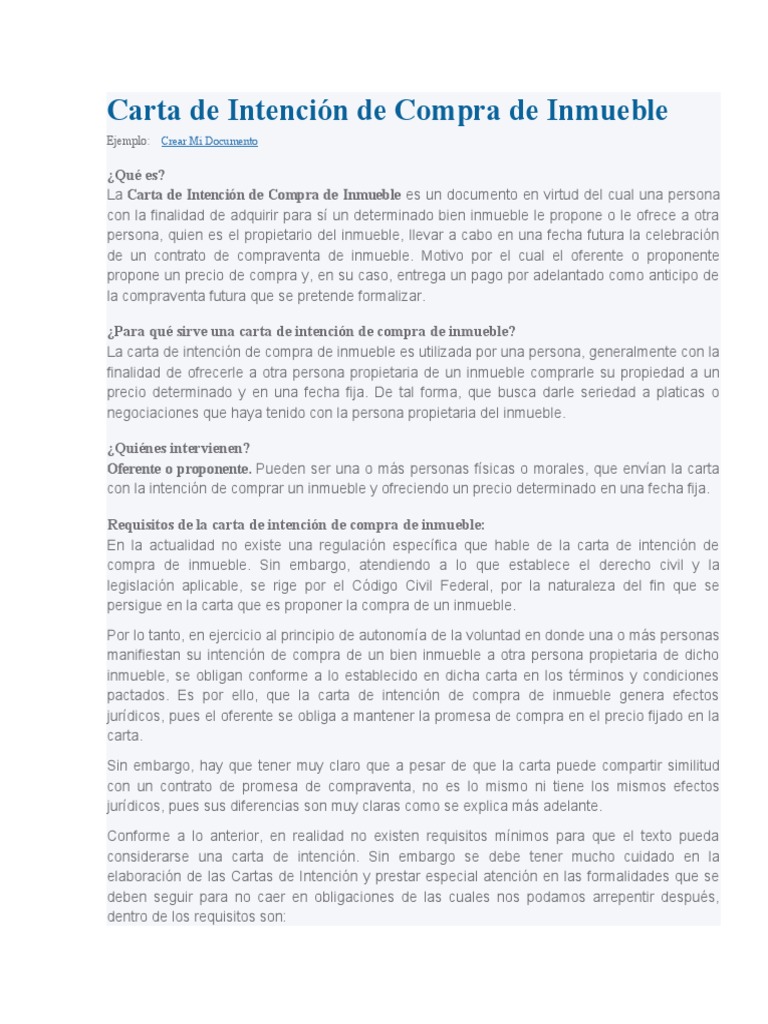Carta de Intencion de Comprav Inm | PDF | Oferta (economía) | Conceptos ...