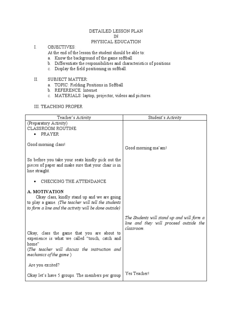 Detailed Lesson Plan in Physical Educaation-Jennyhernandez | PDF ...