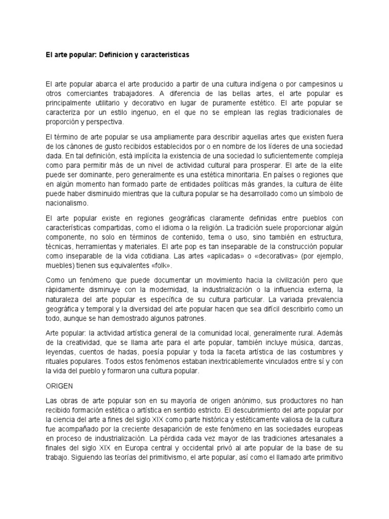 El Arte Popular - Definicion y Caracteristicas | Descargar gratis PDF ...