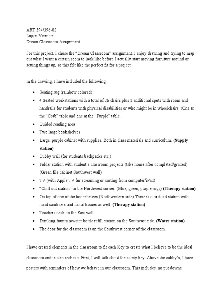 Dream Classroom Project - Logan Vermeer | PDF | Classroom