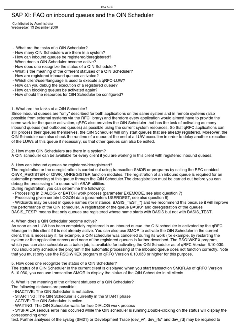 SAP XI - Inbound Queues and The QIN Scheduler | PDF | Scheduling ...
