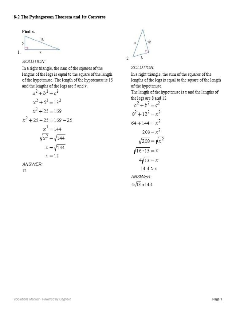 Applying the Pythagorean Theorem and Its Converse to Solve for Unknown ...