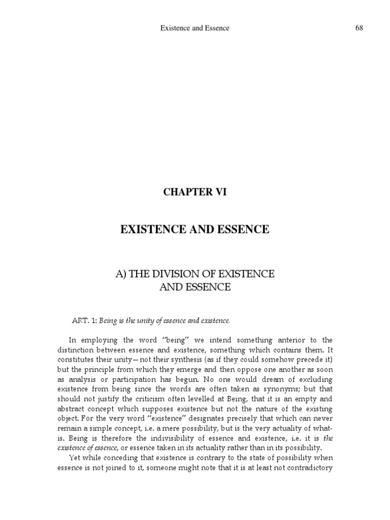 Book One Chapter VI - Existence and Essence | PDF | Philosophy | Existence
