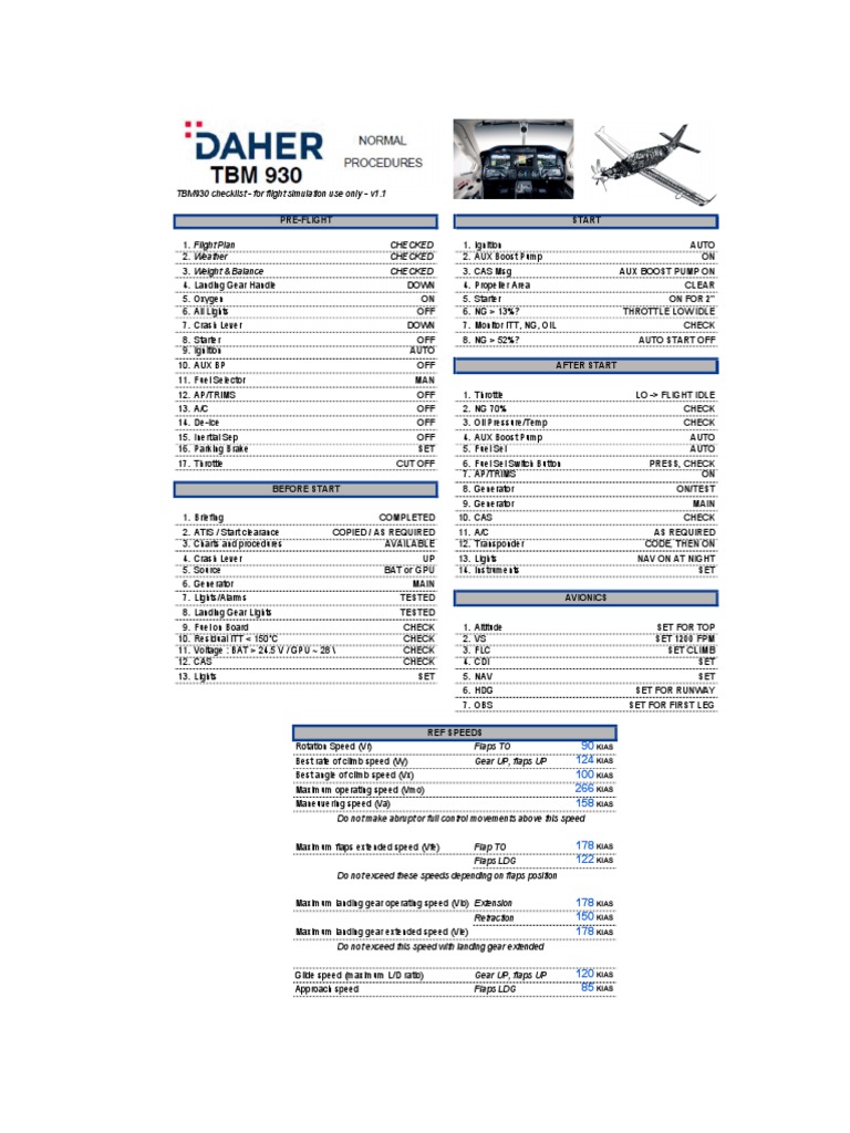TBM 930 Checklist | PDF
