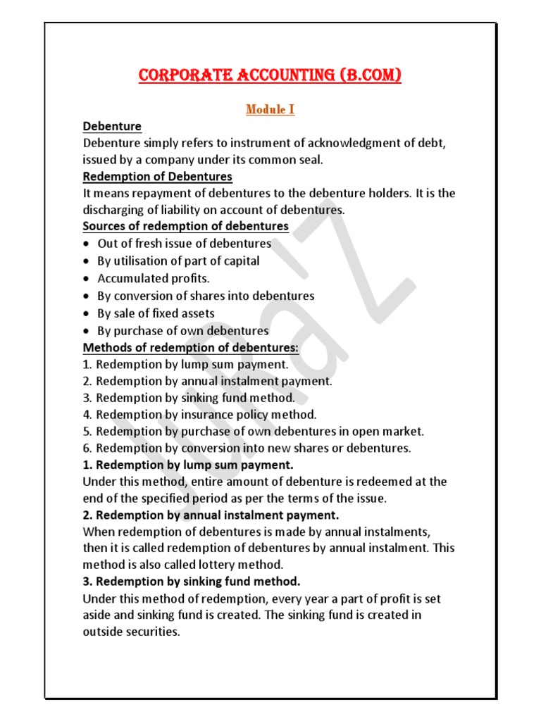 Corporate Accounting (Bcom) - Module I | PDF | Preferred Stock | Debenture