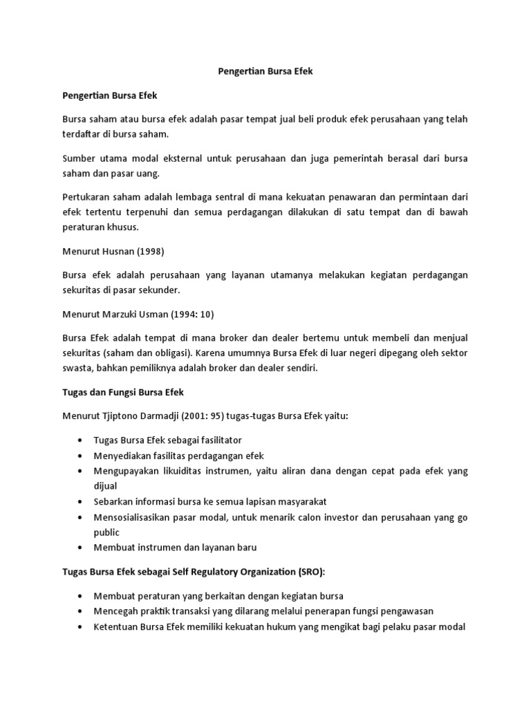 Pengertian Bursa Efek | PDF