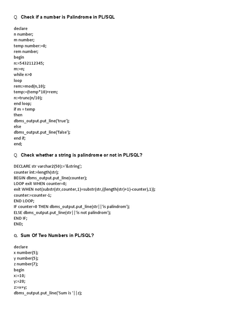 Check If A Number Is Palindrome In Plsql Pdf Discrete Mathematics Elementary Mathematics 