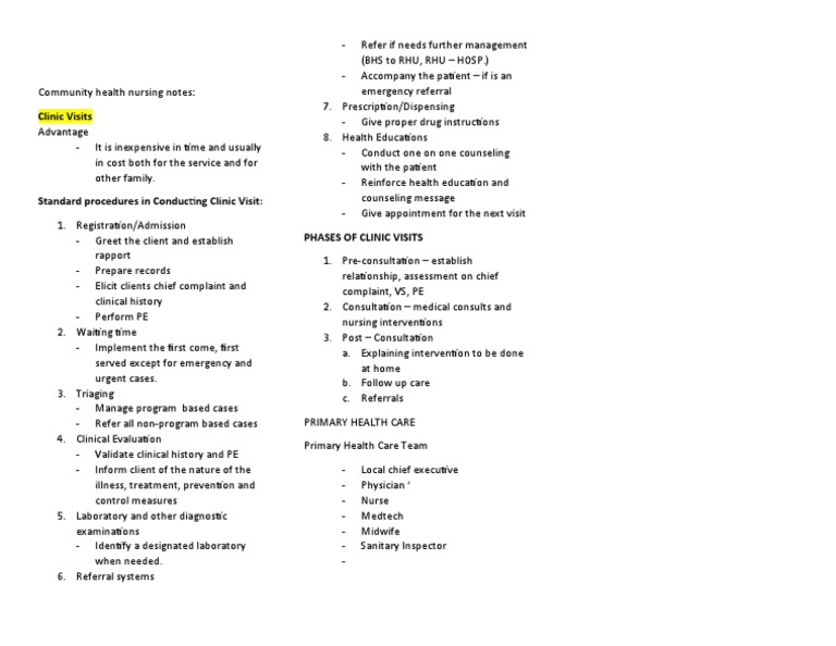 Community Health Nursing Notes | PDF | Nursing | Patient