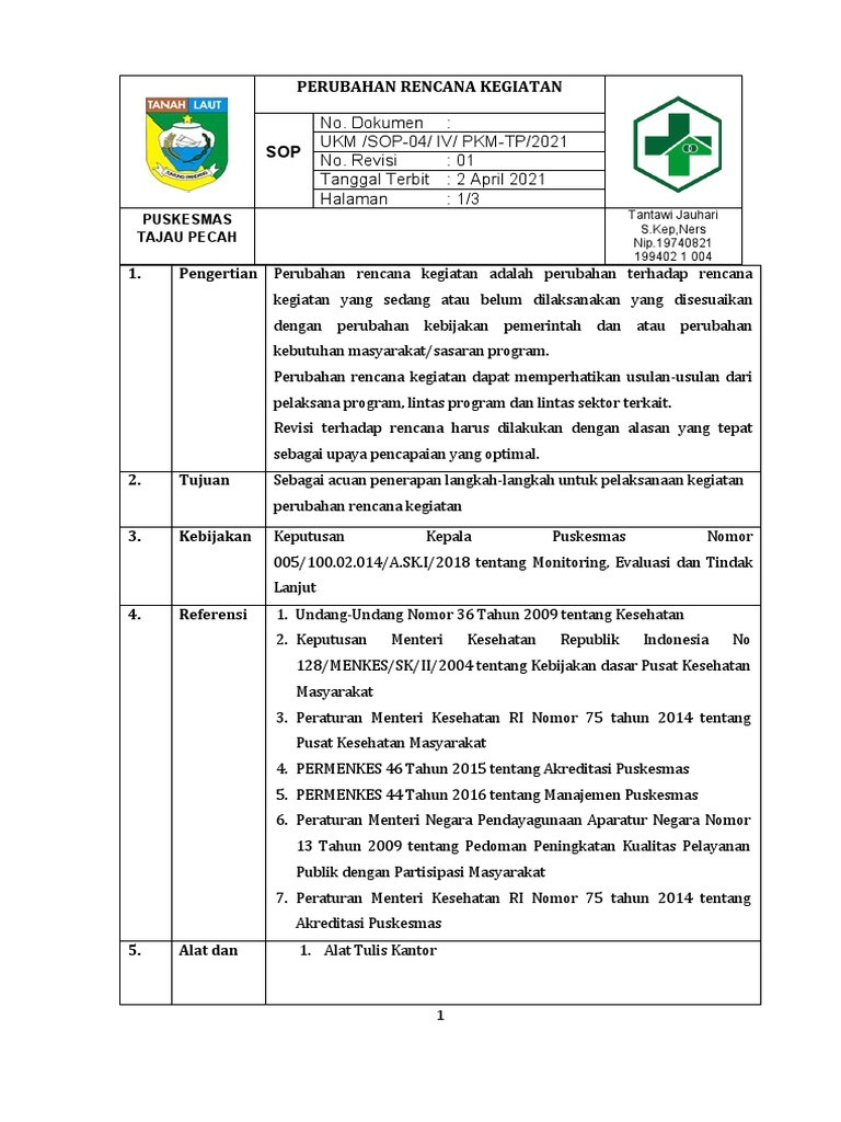 Sop Perubahan Rencana Kegiatan | PDF