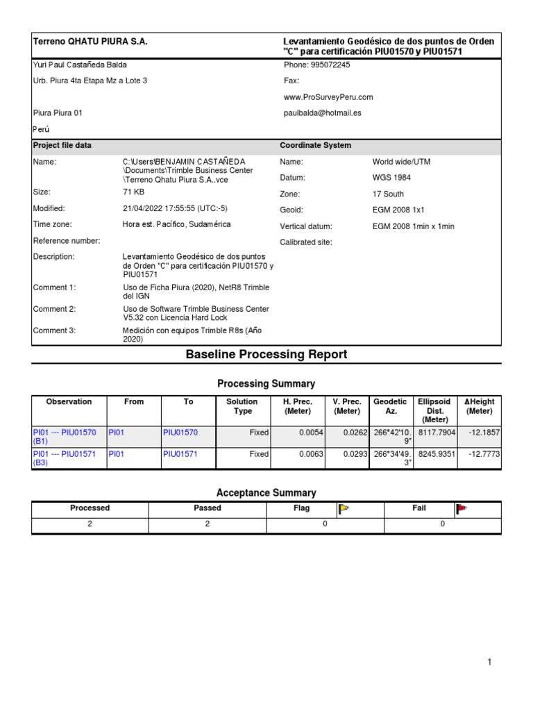 Baseline Processing Report QHATU PIURA | PDF | Latitude | Geography