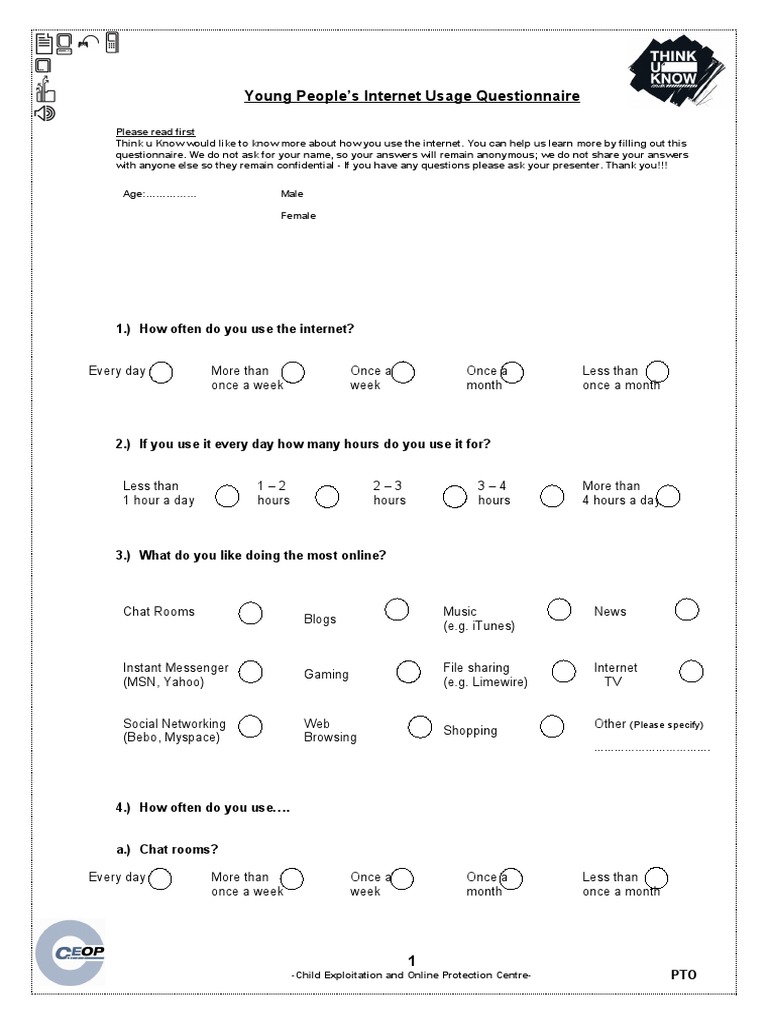 Young People's Internet Usage Questionnaires | PDF | Internet ...