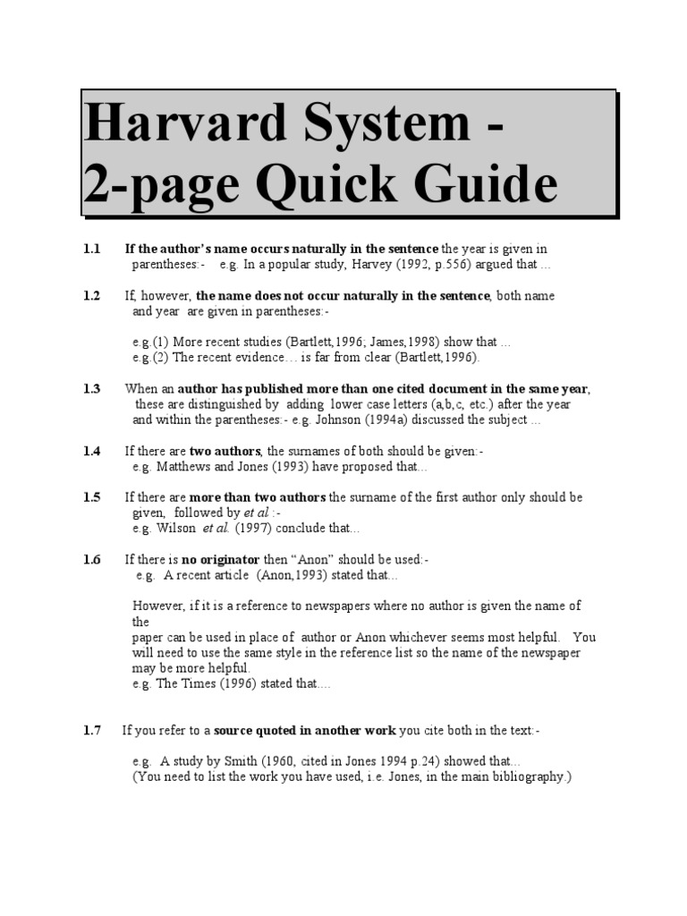 Harvard System - 2-Page Quick Guide | Download Free PDF | Social ...