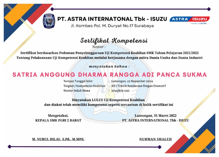 Draft Sertifikat UKK 2022 TKRO | PDF