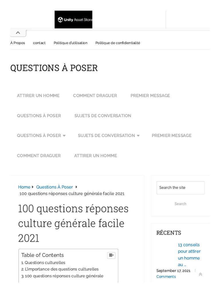 100 Questions Réponses Culture Générale Facile 2021 - Questions À Poser ...