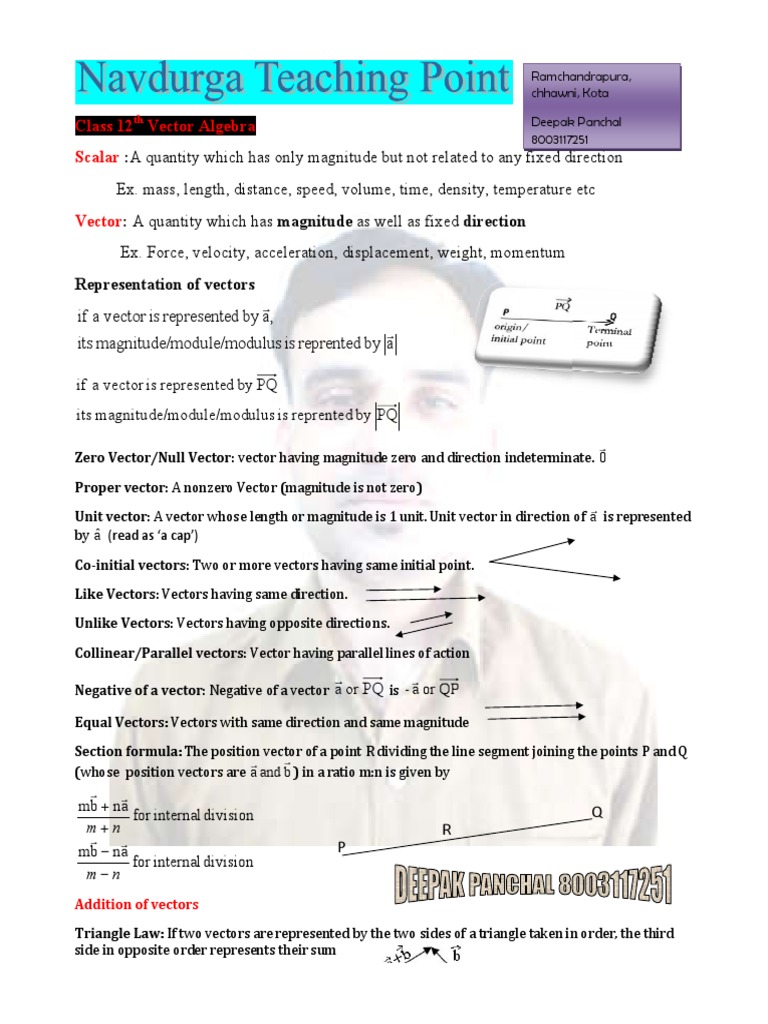 Vector Algebra Formulae | PDF | Euclidean Vector | Geometry