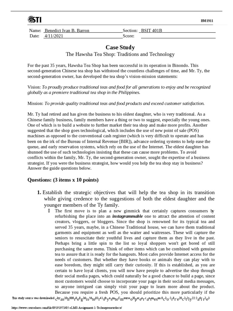 Case Study: The Hawsha Tea Shop: Traditions and Technology | PDF ...