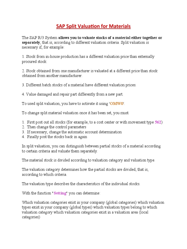 SAP Split Valuation For Materials | PDF | Real Estate Appraisal ...