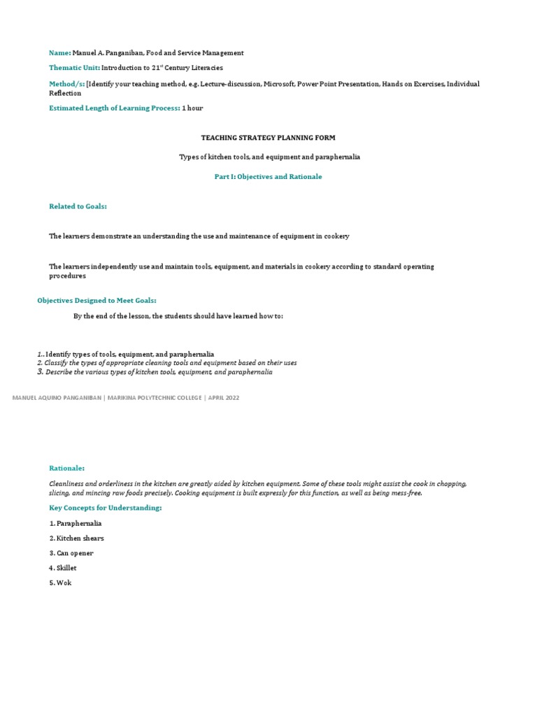 Modified Teaching Strategy Planning Form - Ravillarena | Descargar ... Modified Teaching Strategy Planning Form - Ravillarena | Descargar ...