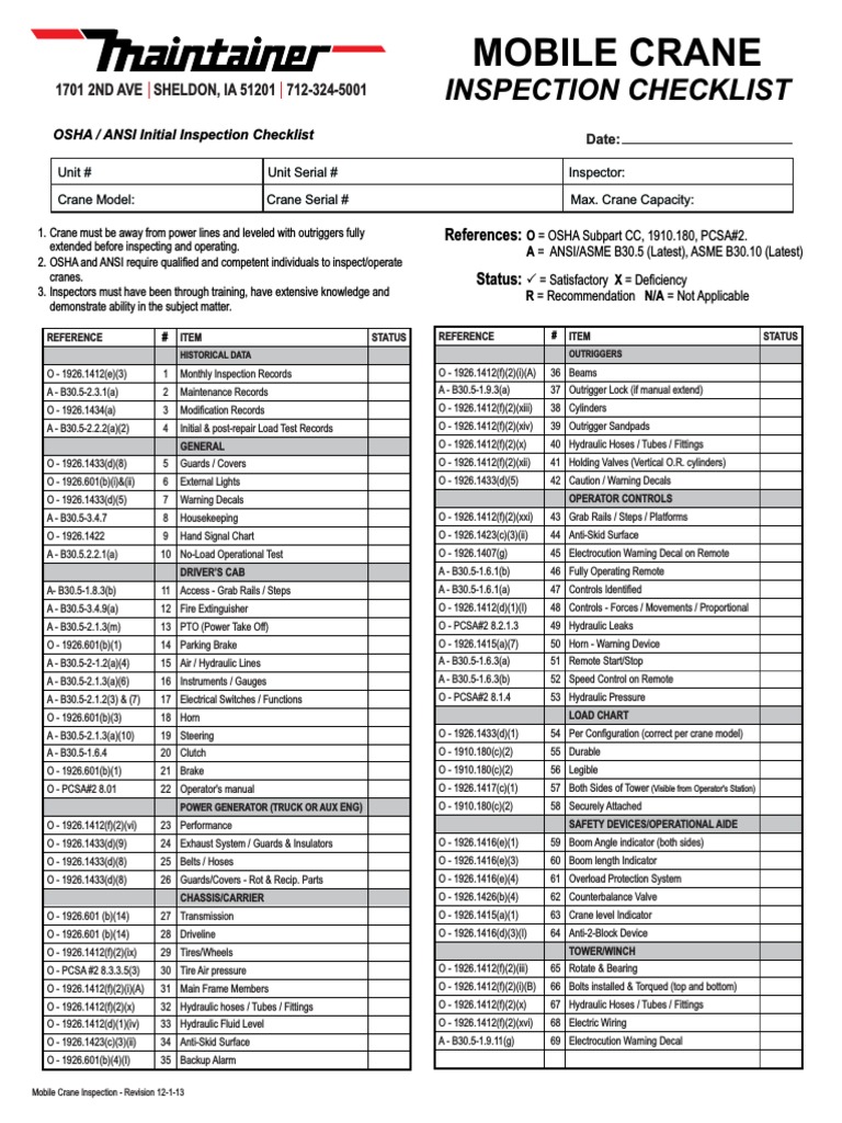 NEW - Crane Checklist | PDF | Crane (Machine) | Vehicles