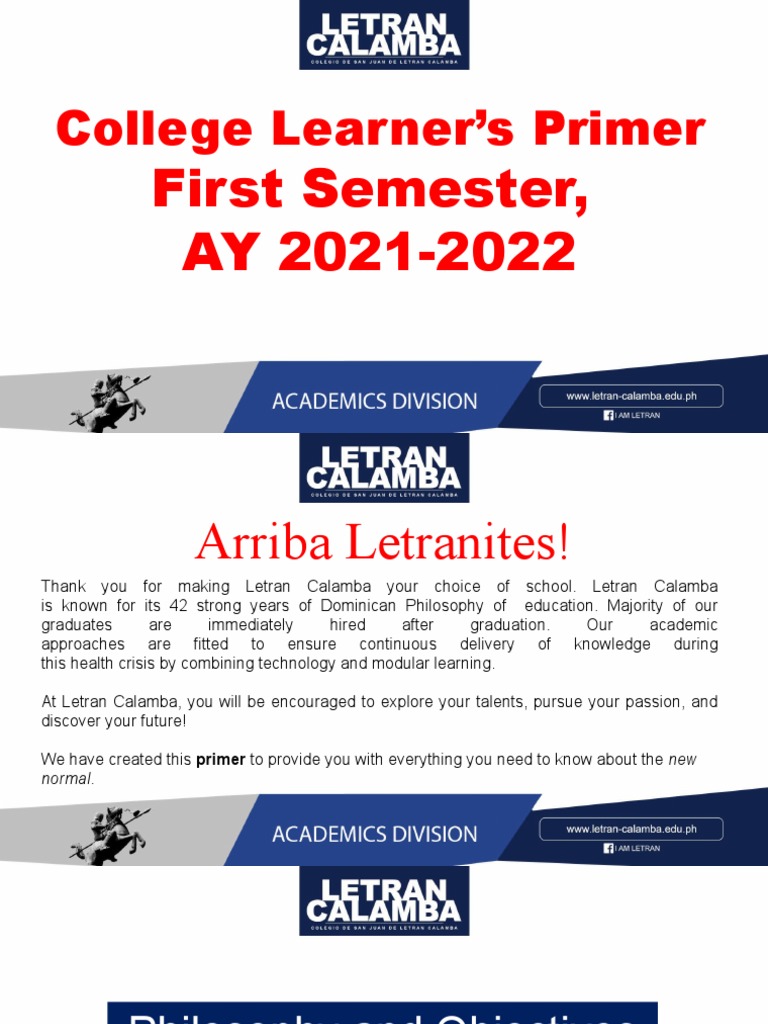 Letran Calamba College Learner Primer For 1st Semester AY 2021 2022 ...