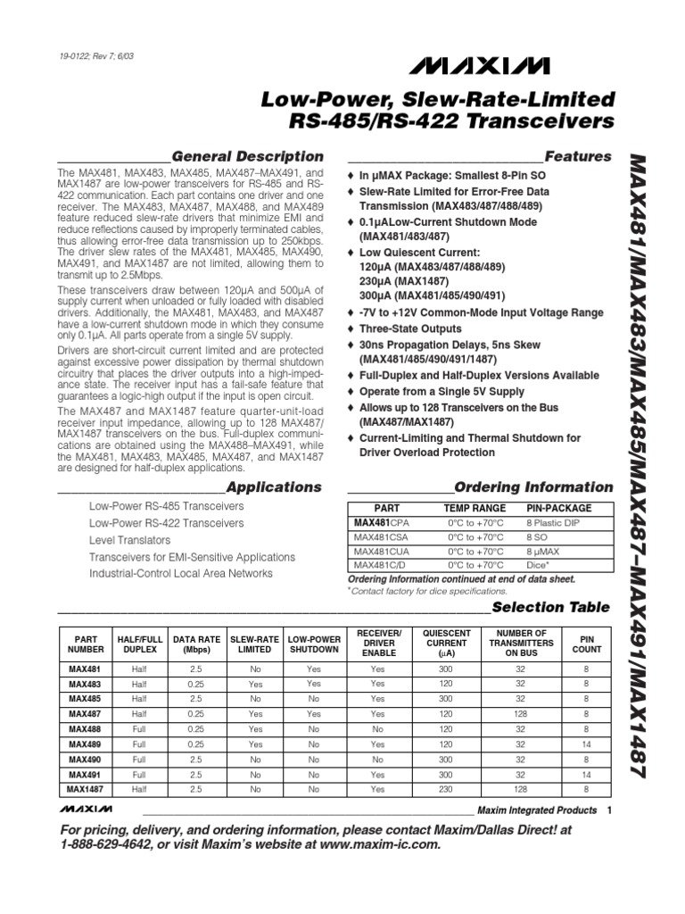 Max 487 Pdf Duplex Telecommunications Electrical Engineering