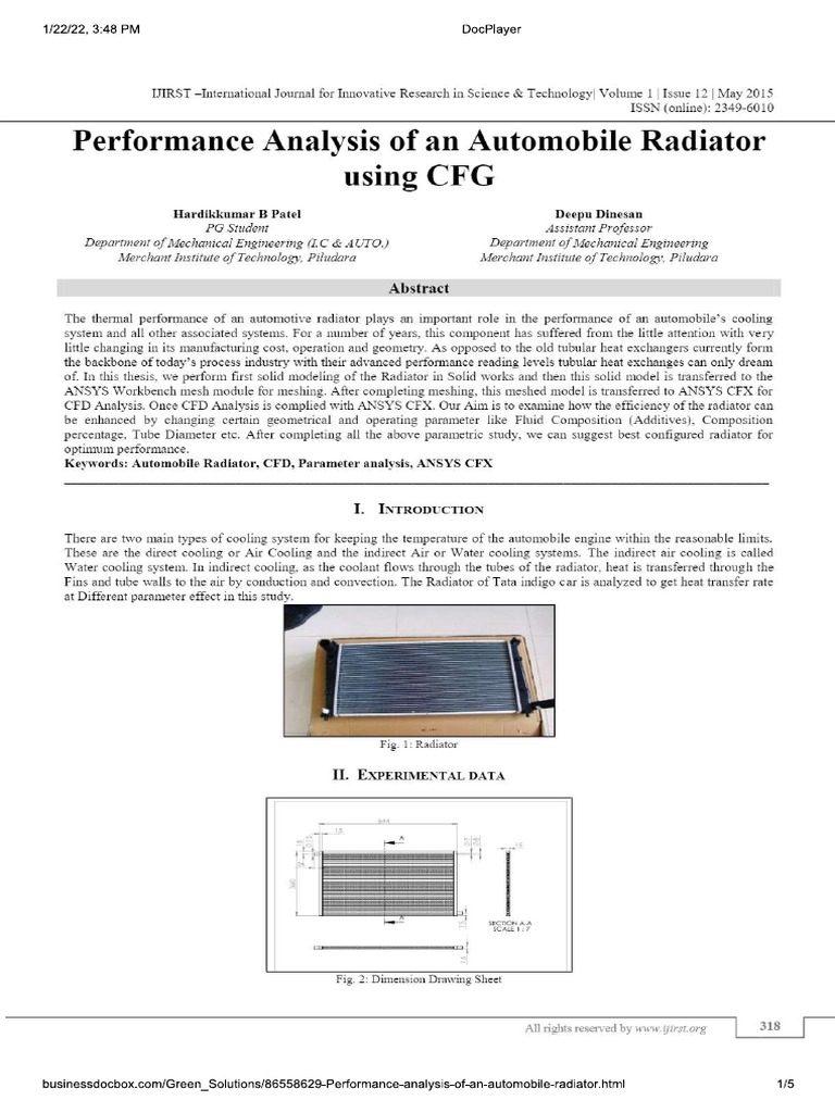 Performance Analysis of An Automobile Radiator Using CFD | PDF