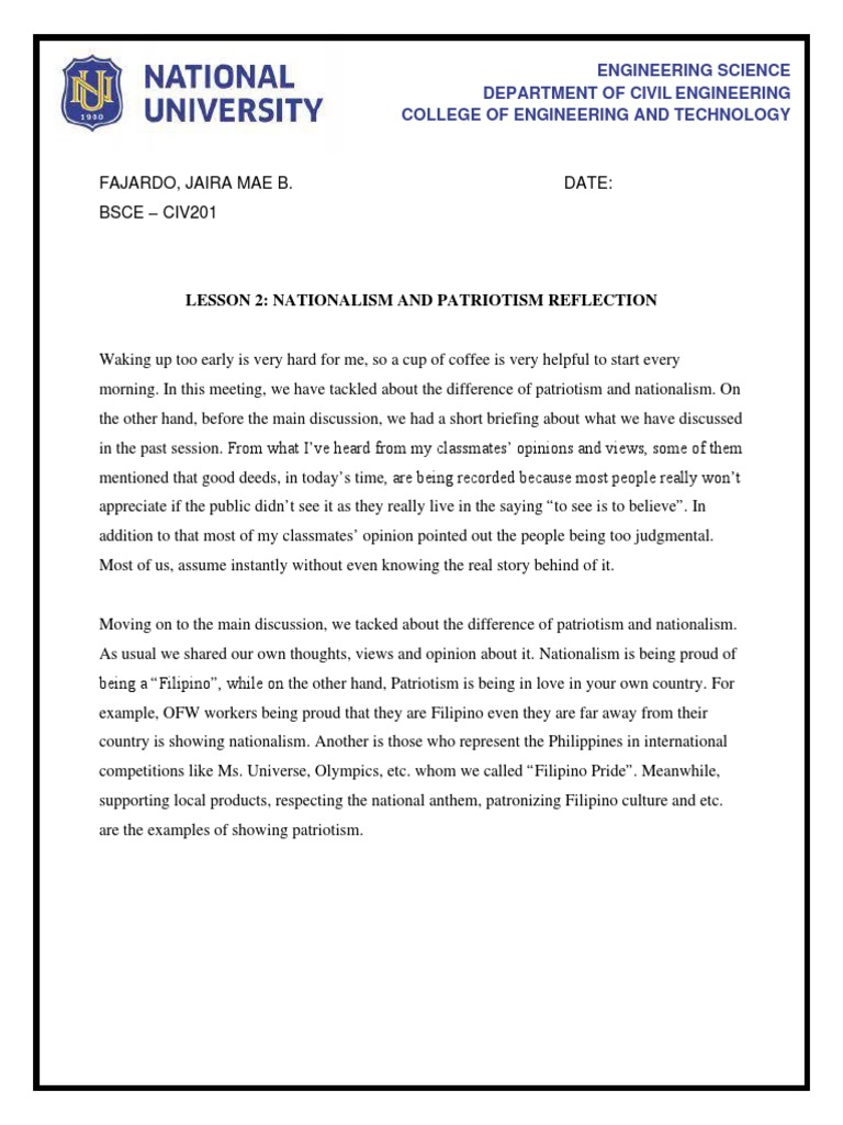 Reflection - Session 3 - Nationalism and Patriotism | PDF