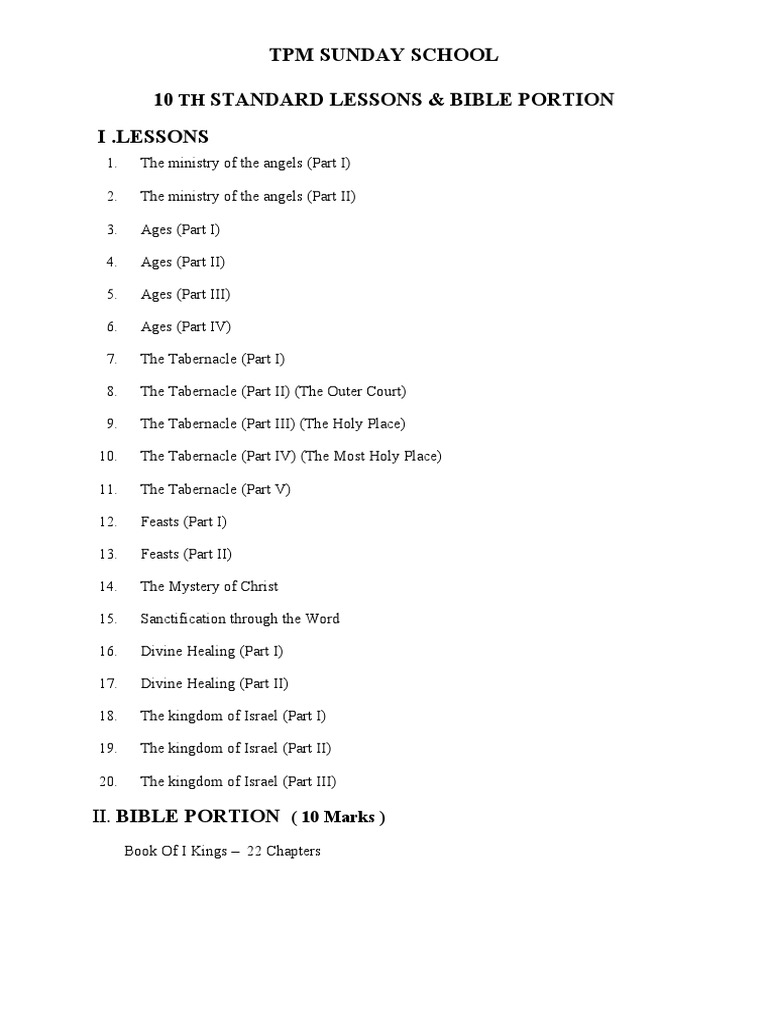 TPM Sunday School 10 Standard Lessons & Bible Portion I .Lessons | PDF