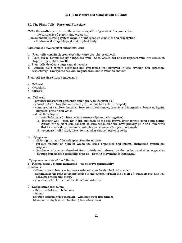 Nature and Composition of Plants Notes | PDF | Leaf | Tissue (Biology)
