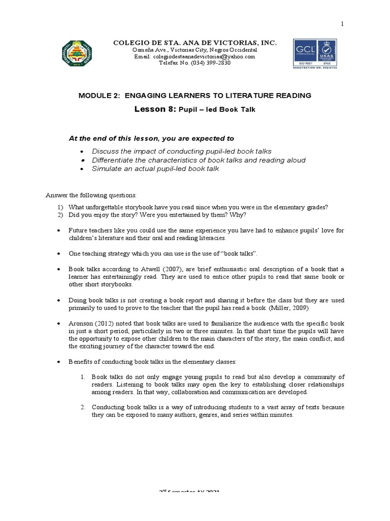 Lesson 8 Pupil Led Book Talk937 | PDF | Reading Comprehension | Constructivism (Philosophy Of ...