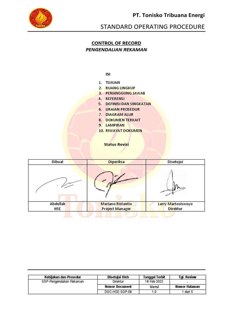 SOP 08 Control of Record | PDF