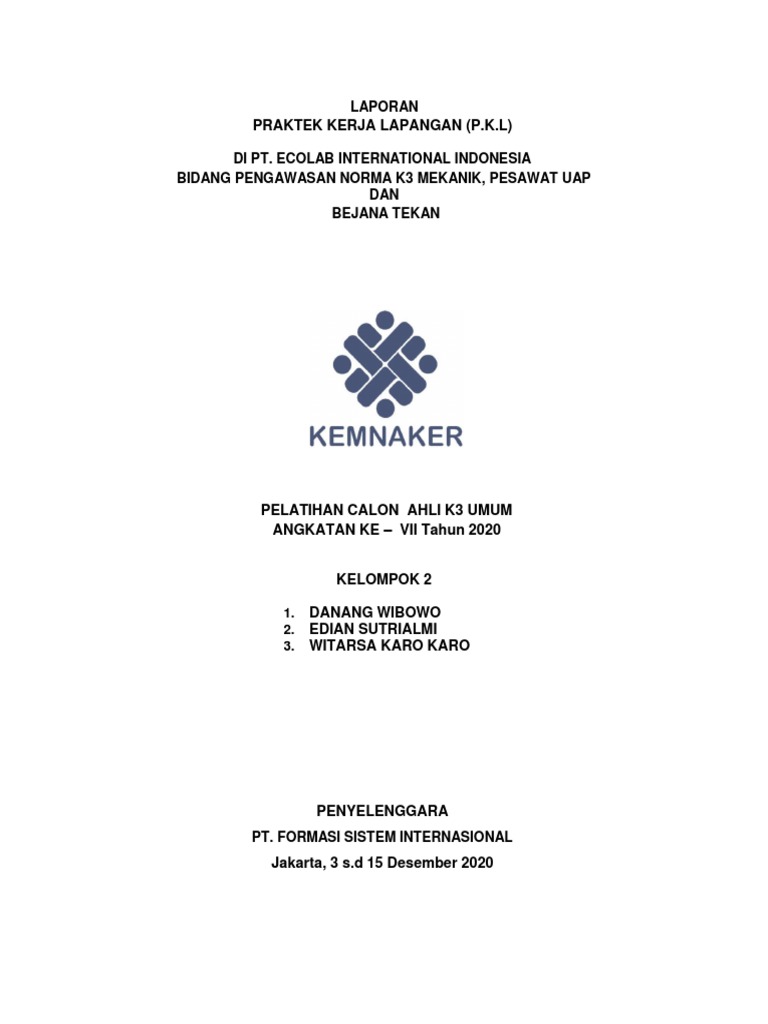 Laporan PKL K3 di PT Ecolab Indonesia | PDF