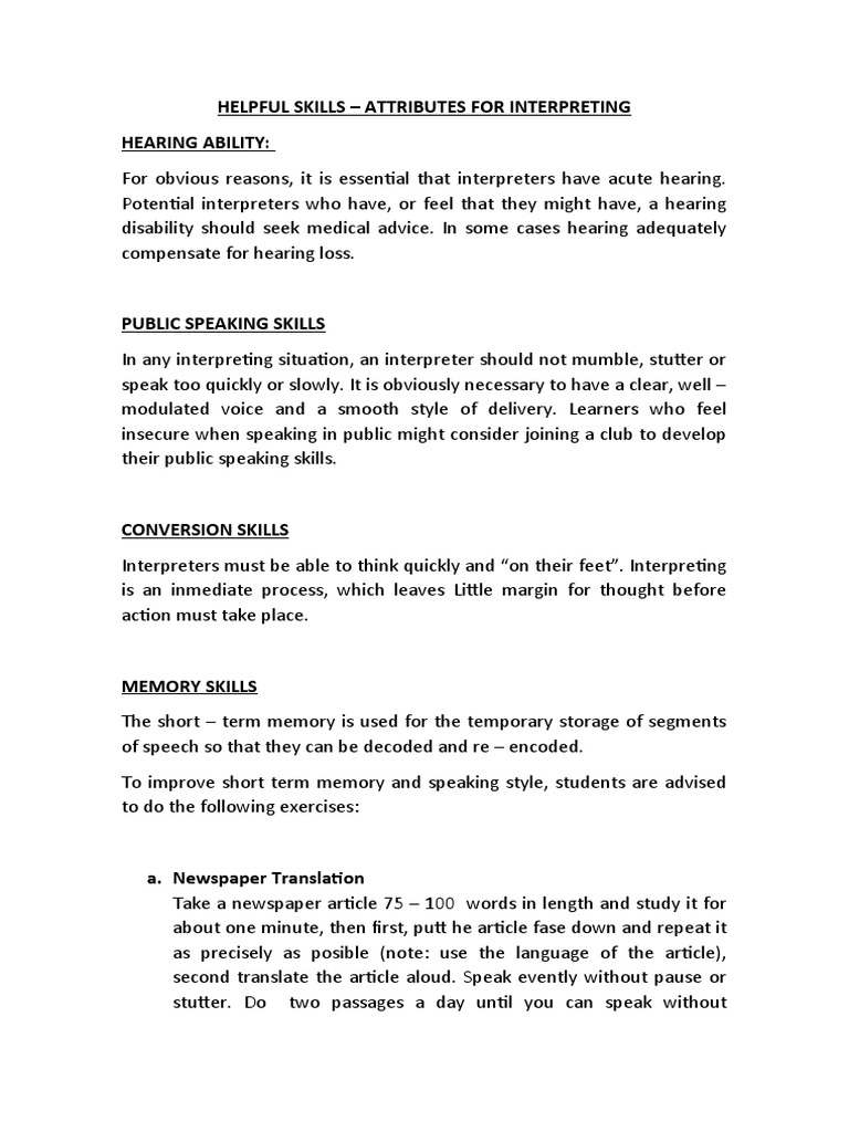 Helpful Skills - Attributes For Interpreting Hearing Ability | PDF ...