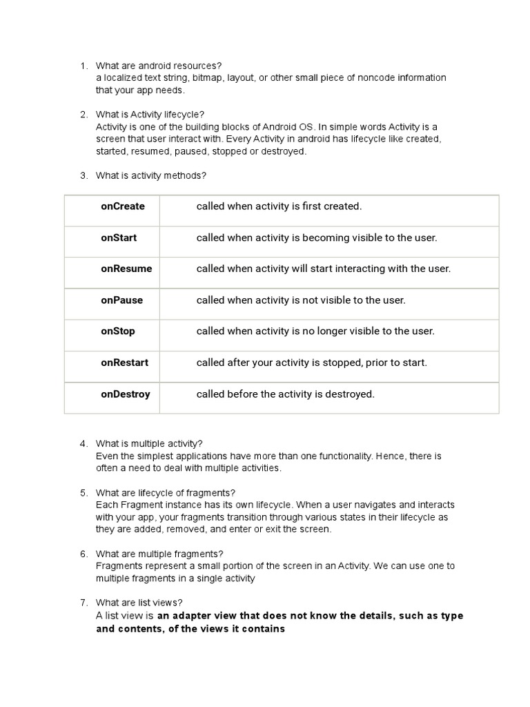 Oncreate Onstart Onresume Onpause Onstop Onrestart Ondestroy | PDF