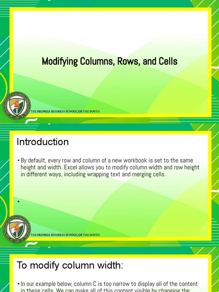 Lecture 5 Modifying Columns Rows And Cells Download Free Pdf Microsoft Excel Cursor