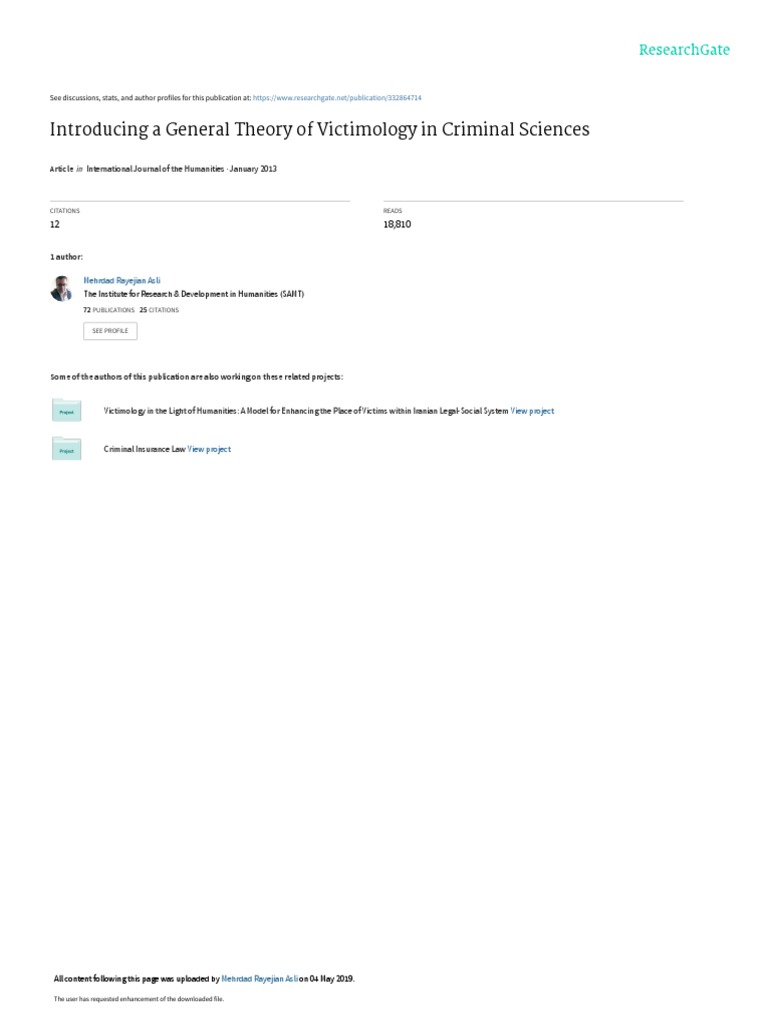 Introducing A General Theory of Victimology in Criminal Sciences | PDF ...