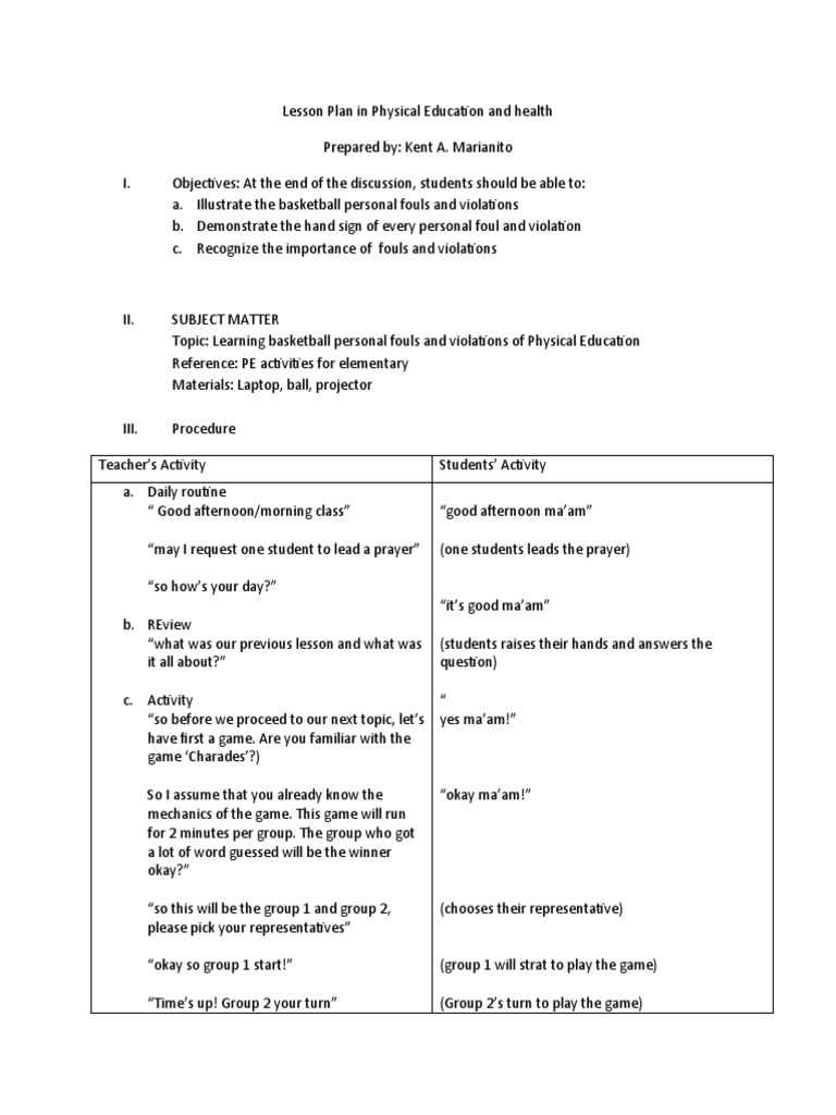 Lesson Plan in Pe | PDF | Sports | Sports Rules And Regulations