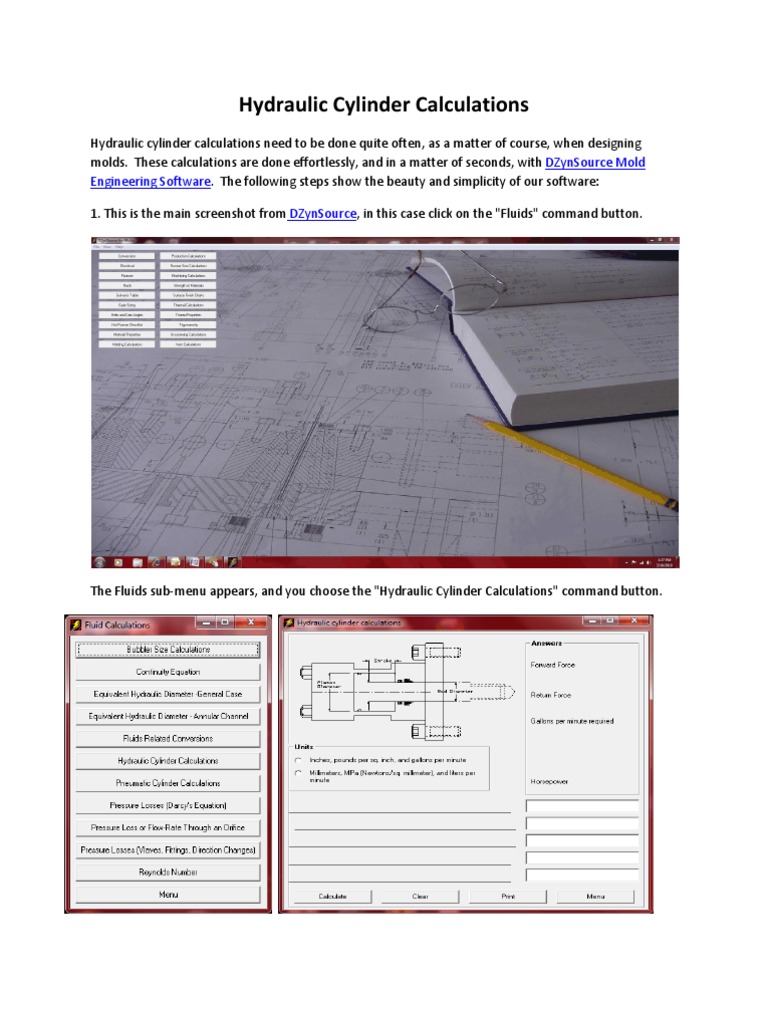 Hydraulic Cylinder Calculations | PDF | Cylinder (Engine) | Piston