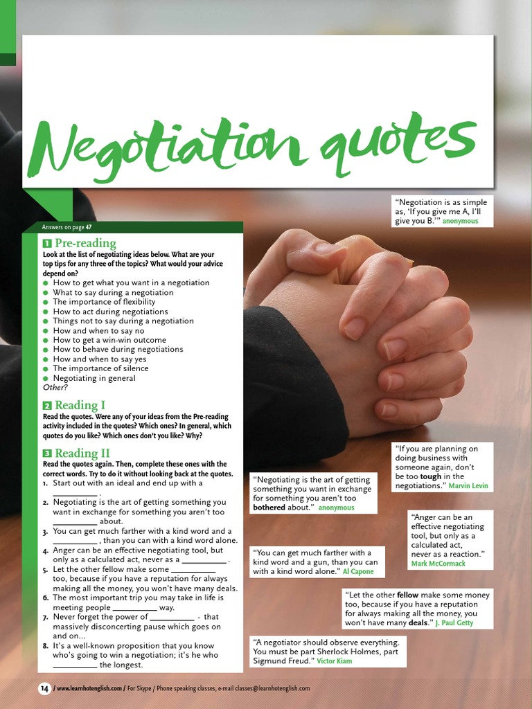 Negotiation Quotes: Pre-Reading | PDF | Negotiation