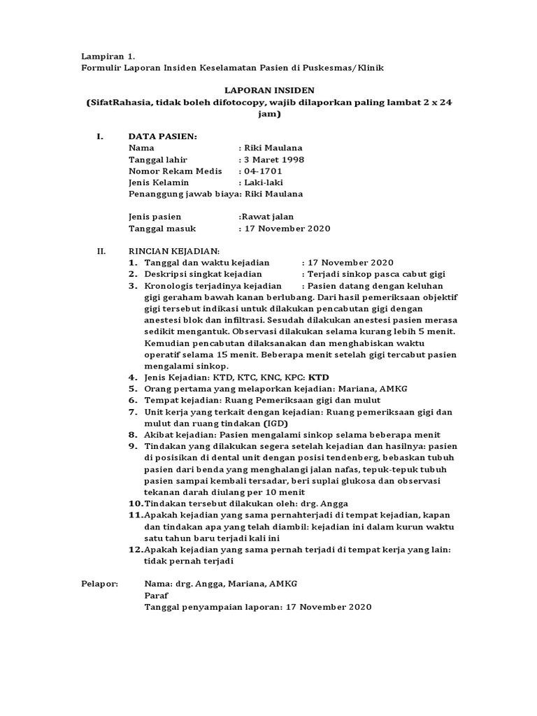 1.CONTOH Laporan Insiden | PDF