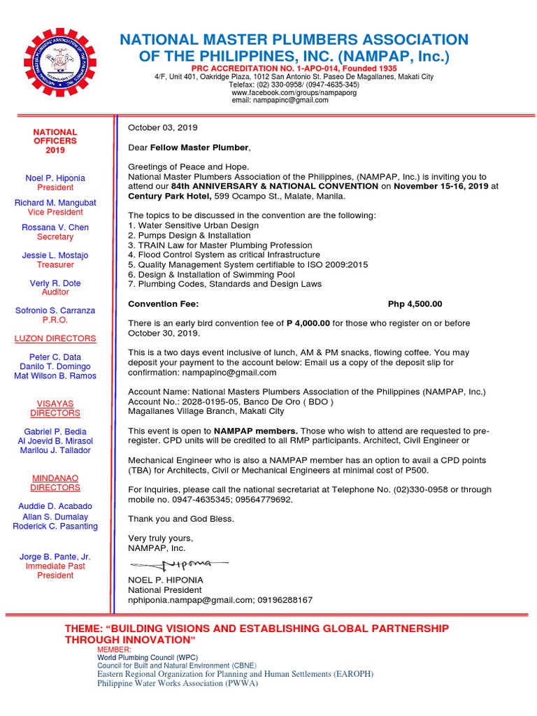 National Master Plumbers Association of The Philippines, Inc. (Nampap, Inc.) | PDF