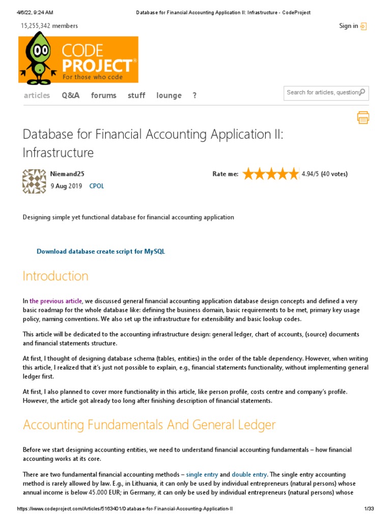Database For Financial Accounting Application II - Infrastructure ...