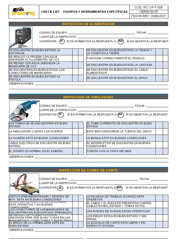 Check List - Equipos y Herram Especificas | PDF | Bienes manufacturados | Equipo