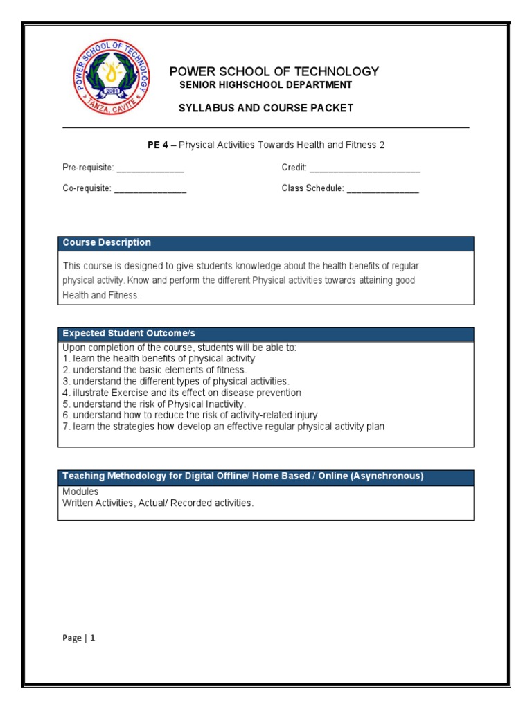 PE 4 Physical Activities Towards Health and Fitness 2 - Syllabus and ...