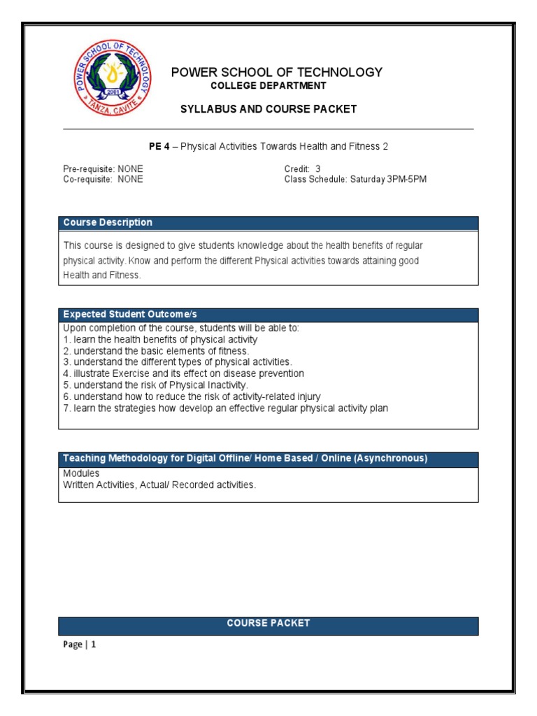 PE 4 Physical Activities Towards Health and Fitness 2 - Syllabus and ...