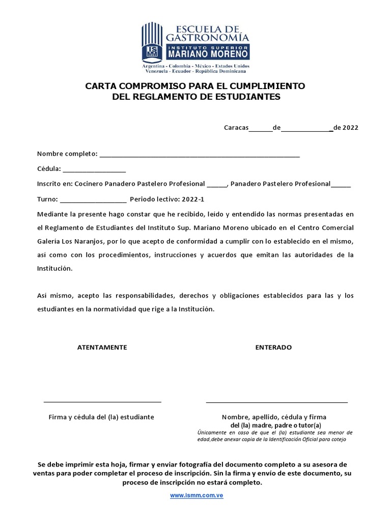 Carta de Compromiso Estudiantil | PDF