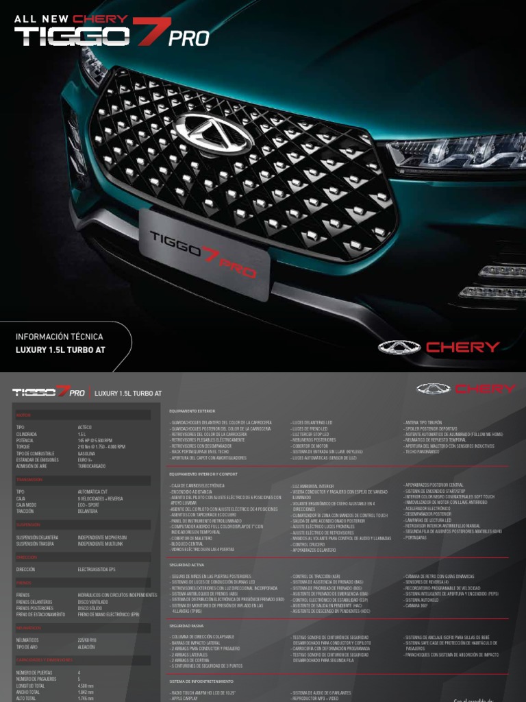 Ficha Teìcnica Tiggo 7 PRO LUXURY | PDF | Sistema de freno antibloqueo ...
