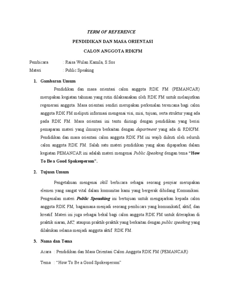TOR Pendidikan Anggota RDK FM | PDF | Bisnis | Seni
