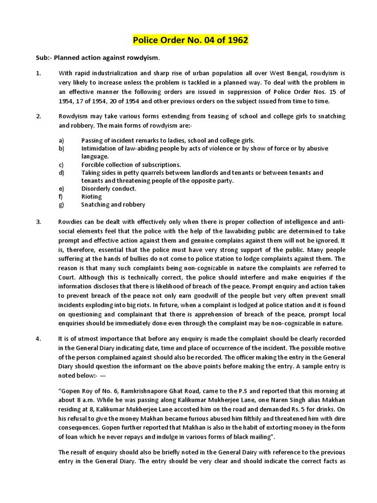Police Order (Rough Register) 2022 | PDF | Police | Justice
