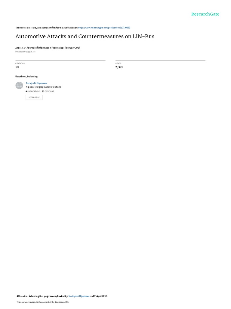 Automotive Attacks and Countermeasures On LIN Network Bus | PDF ...